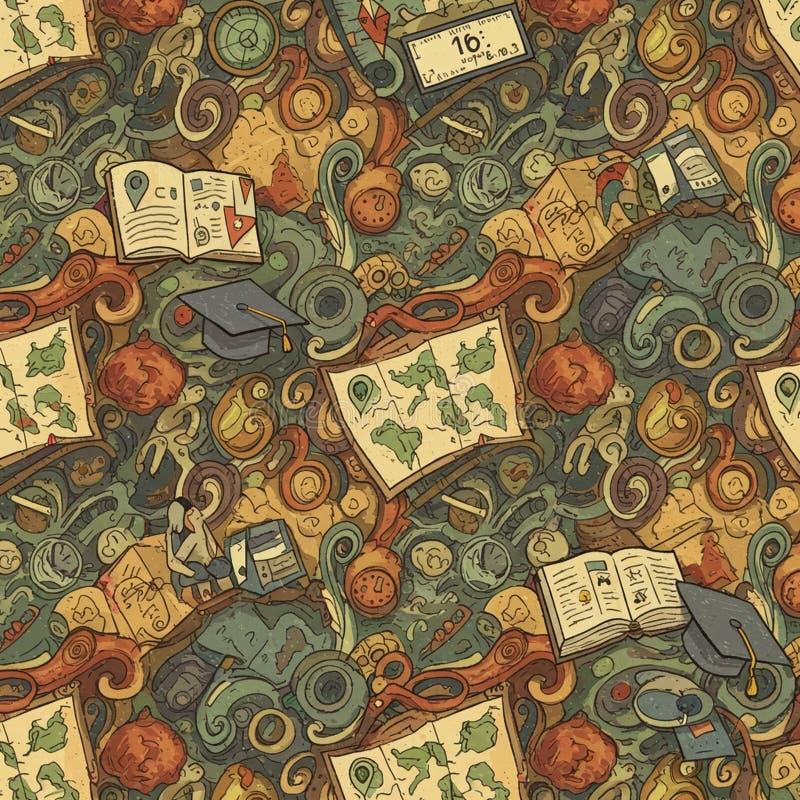 Seamless Education-themed Pattern Featuring Various Academic Symbols ...