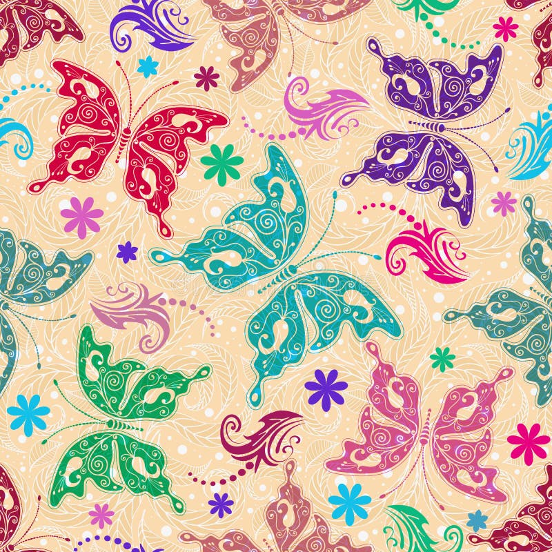 Seamless Elegant Spring Pattern with Translucent Butterflies Stock ...