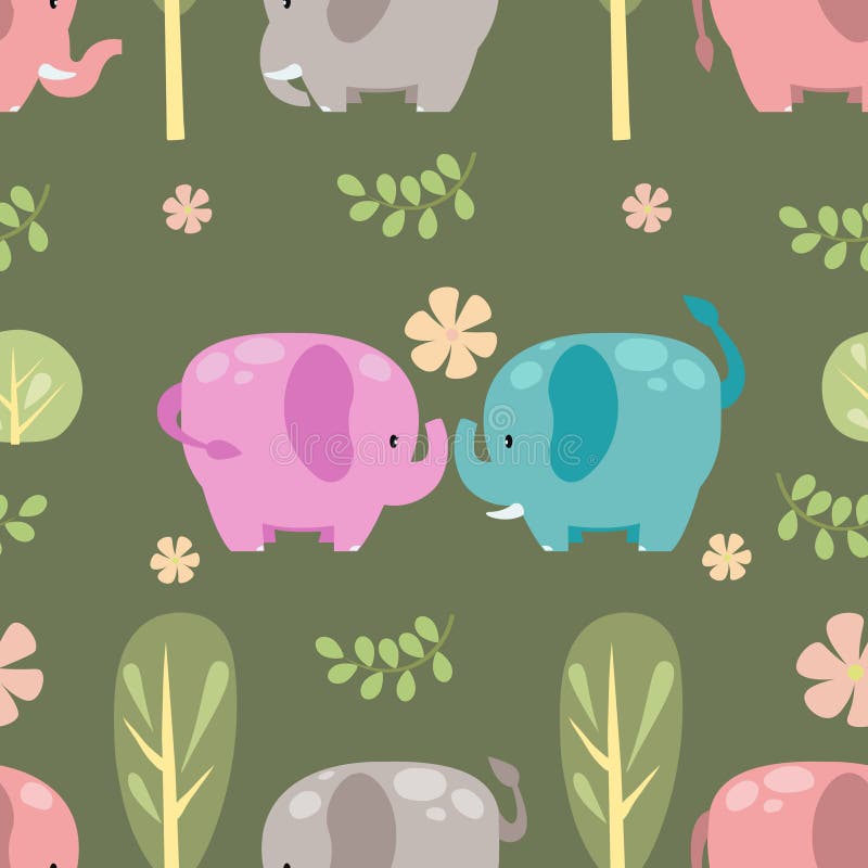 Seamless Elephant in Green Background Pattern Vector Stock Vector ...