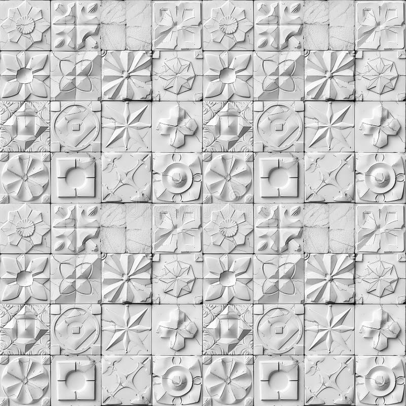 Seamless Embossed Geometric Tile Pattern in Monochrome Stock ...