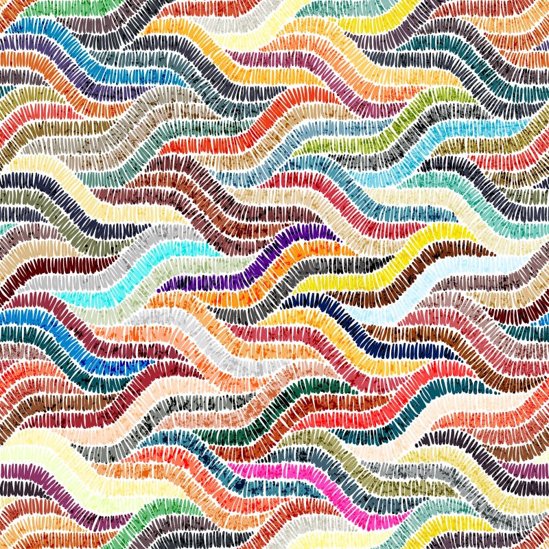 Seamless Embroidered Pattern. Wavy Bohemian Print. Patchwork Ornament ...