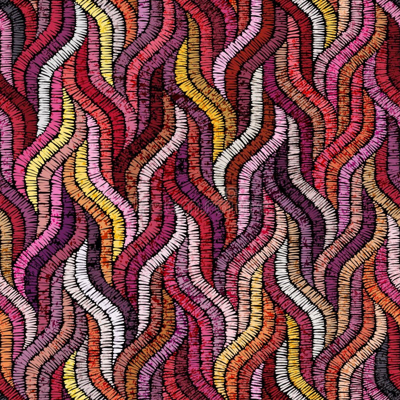 Seamless Embroidered Pattern. Wavy Bohemian Print. Patchwork Ornament. Vector Illustration Stock ...