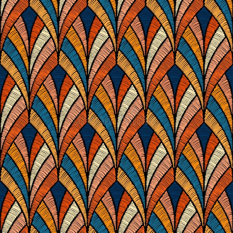 Seamless Embroidered Pattern. Wavy Bohemian Print. Patchwork Ornament ...