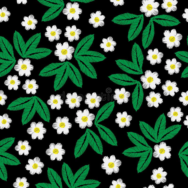 Seamless Embroidery Pattern Little White Flower Green L Stock ...