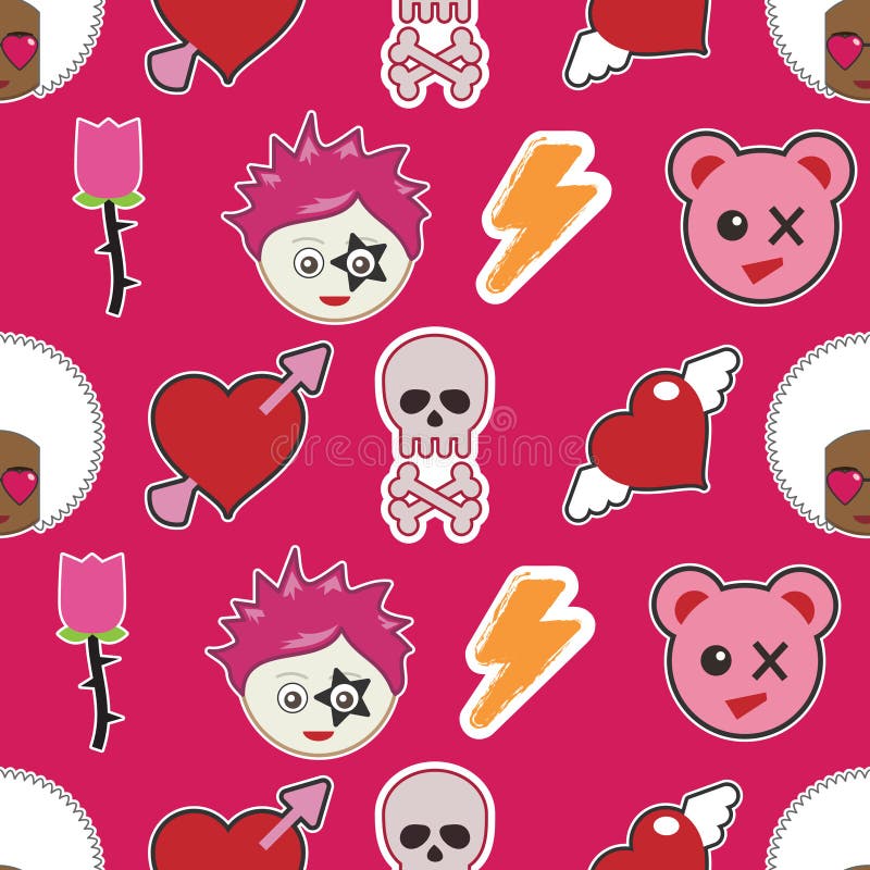 Seamless emo pattern stock vector. Illustration of flower - 11021655