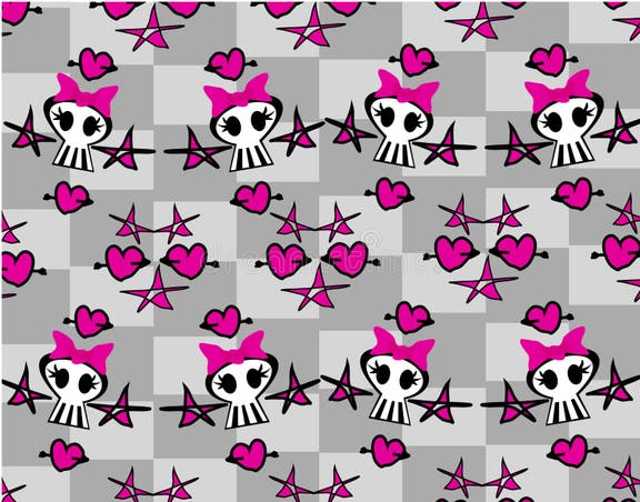 Seamless Emo Skulls Pattern Stock Illustration - Illustration of dead ...