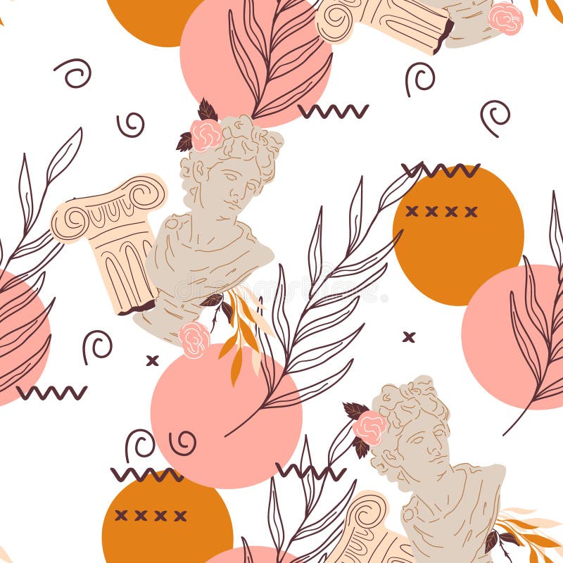 Seamless Endless Pattern with Antique Sculpture Head of Apollo Flat ...