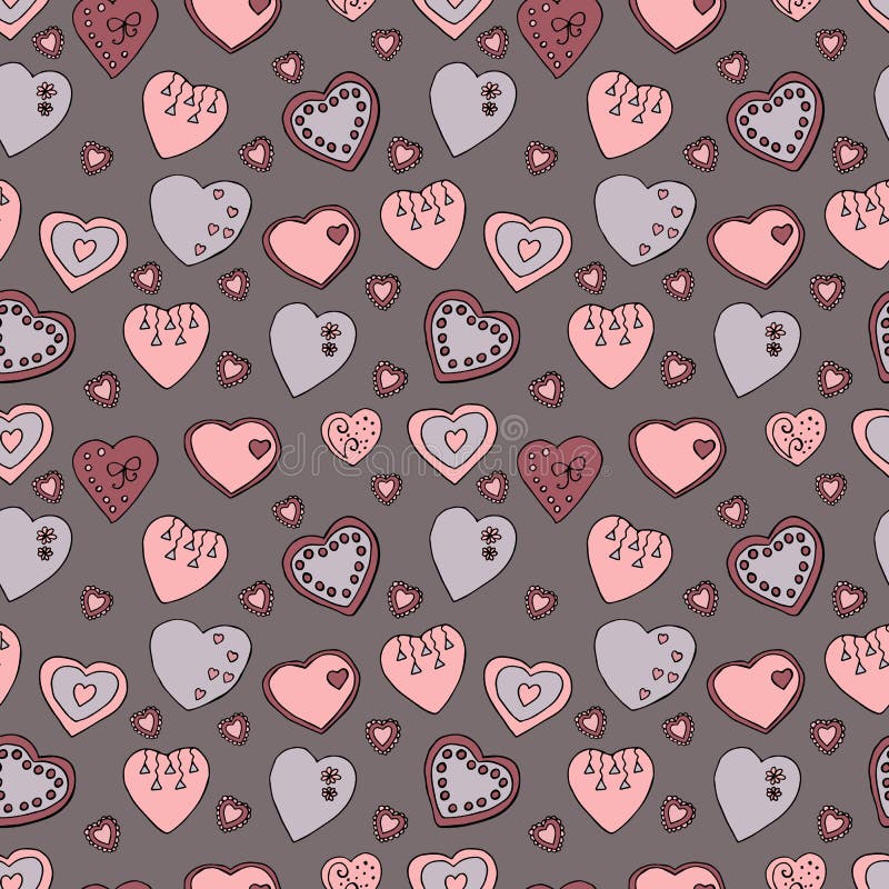 Seamless Endless Pattern with Assorted Hearts , Hand Drawn Elements on ...