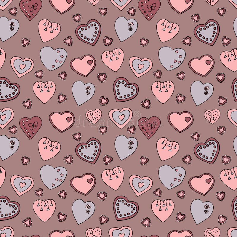 Seamless Endless Pattern with Assorted Hearts , Hand Drawn Elements on ...