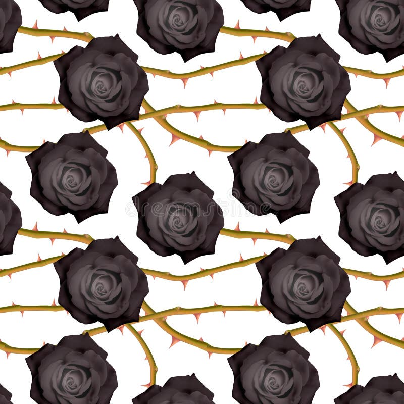 Seamless, Endless Pattern with Roses and Thorns, Black Roses on White ...