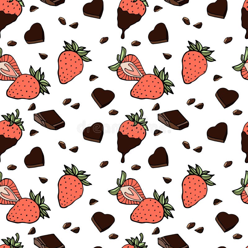 Seamless Endless Pattern with Strawberry and Chocolate Crumbs , Hand ...