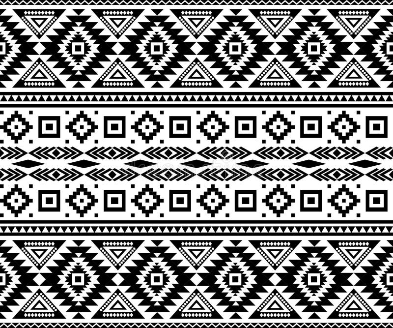 Seamless Ethnic Aztec Pattern in Black and White. Vector Illustration ...