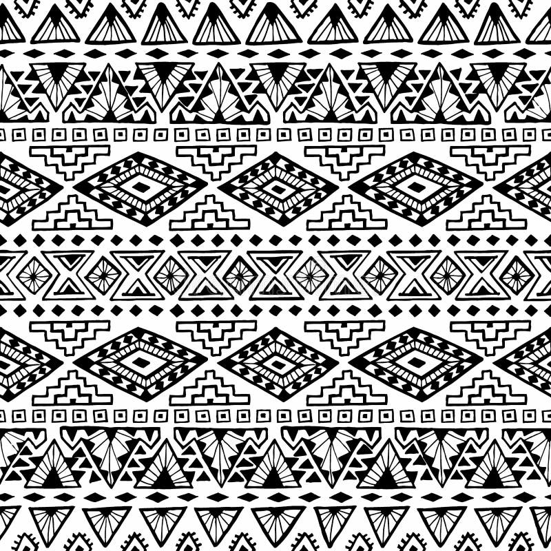 Seamless Ethnic Pattern. Black and White Vector. Stock Vector ...