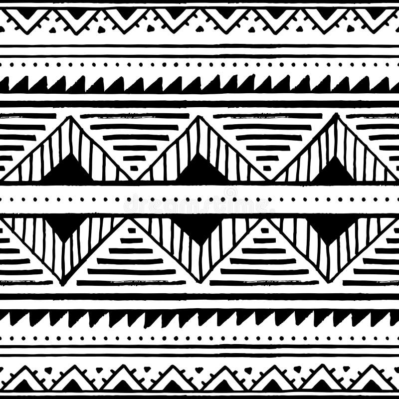 Seamless Ethnic Pattern. Black and White Vector. Stock Vector ...
