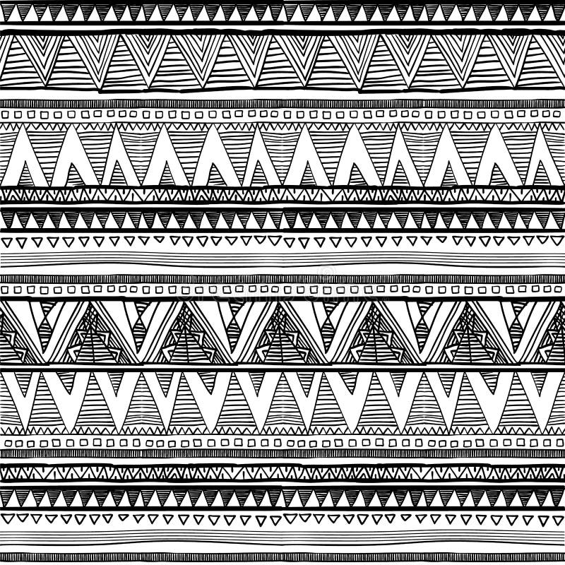 Seamless Ethnic Pattern. Black and White Vector Illustration. Stock ...