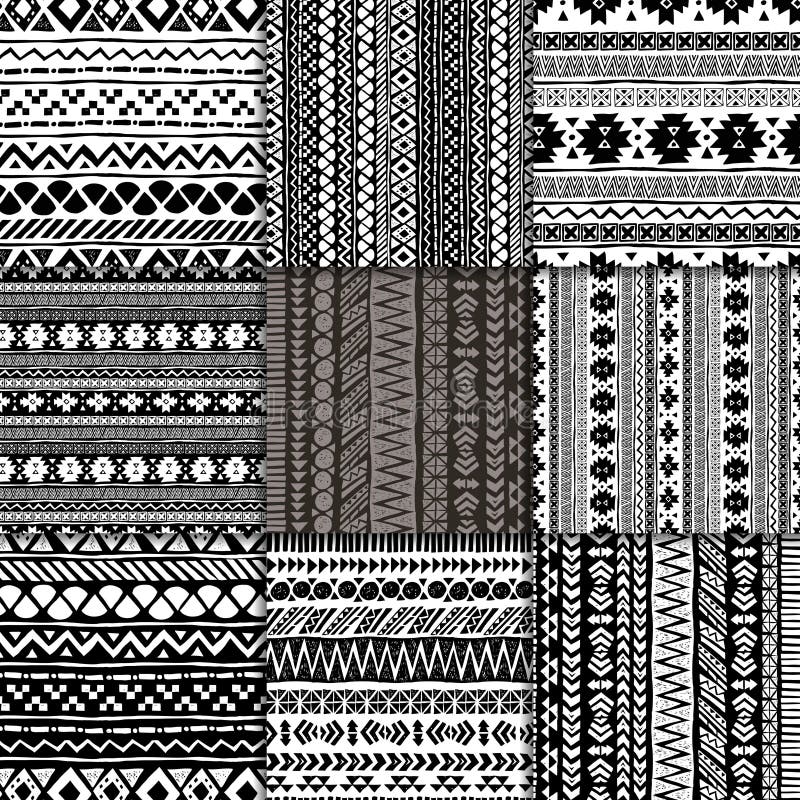 Black and White Ethnic Geometric Aztec Seamless Borders Set, Vector ...