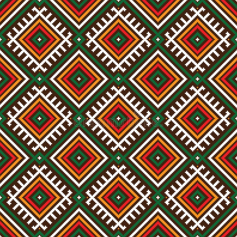 Seamless Ethnic Pattern in the Style of Embroidery. the Pattern Features Colorful Geometric ...