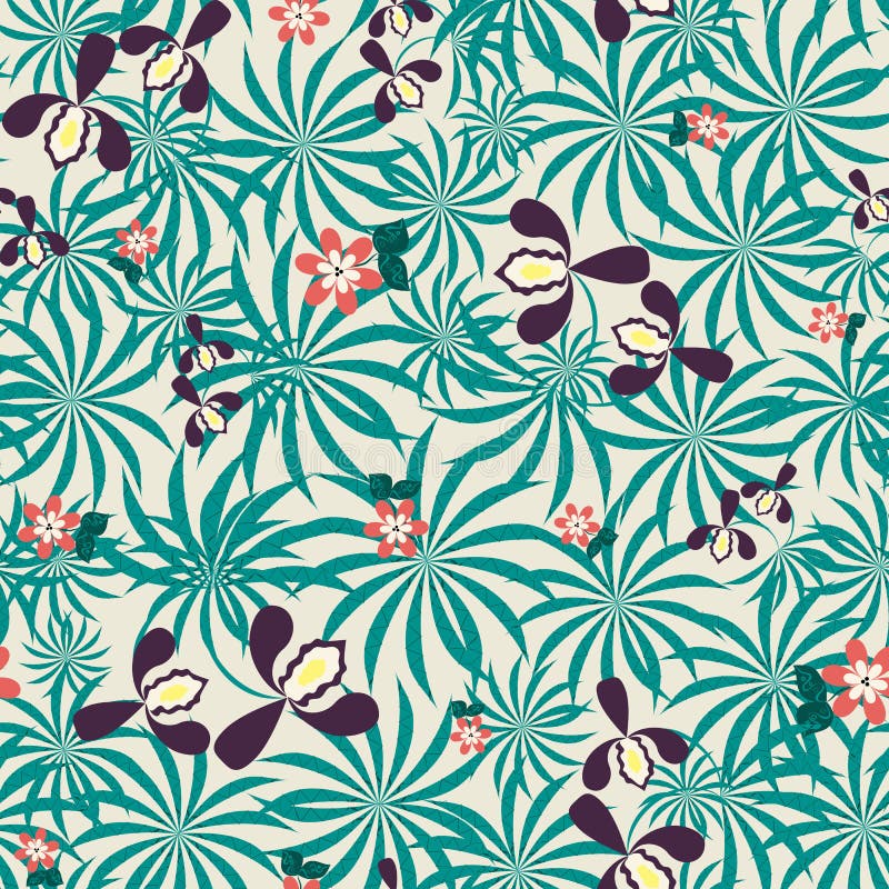 Tropical Embroidery Lush Floral Design in a Seamless Pattern Stock ...