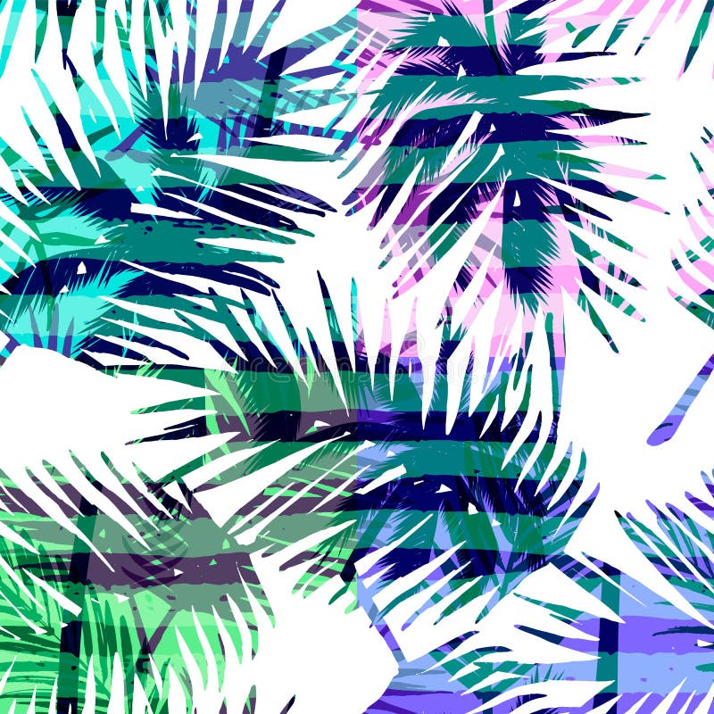 Flowers Hibiscus Abstract Color Tropical Leaves Seamless Stock Vector ...