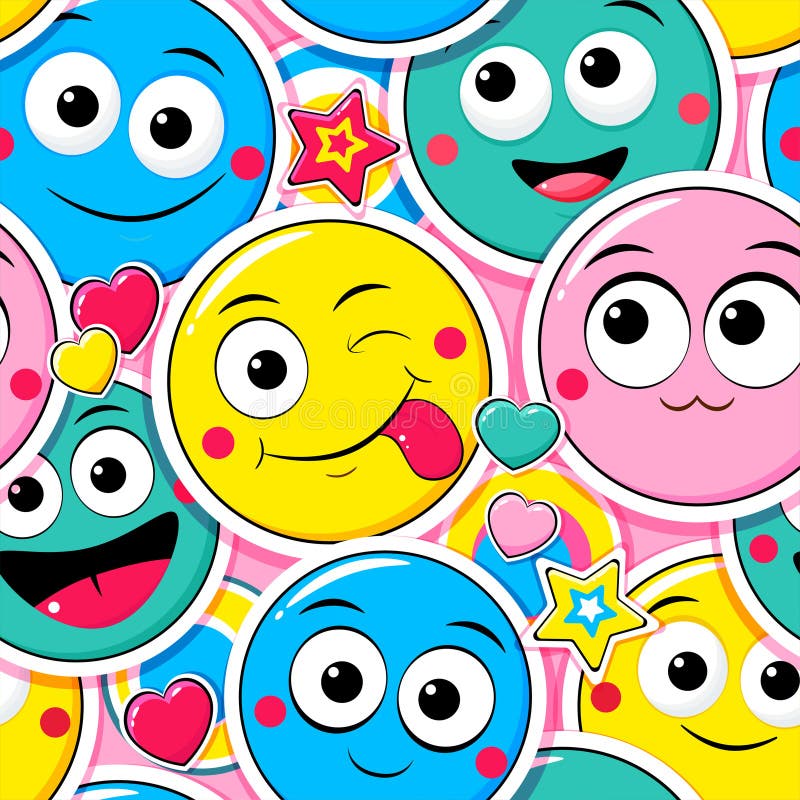 Seamless Eye-catched Pattern with Emoticons. Cartoon Emoji Faces in ...