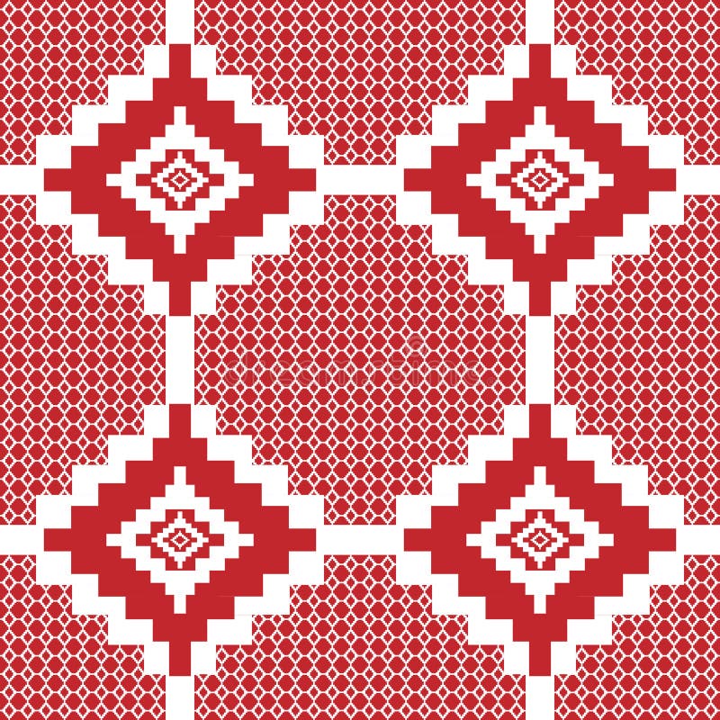 Seamless Fabric Geometric Pattern in Red on a White Background Stock ...