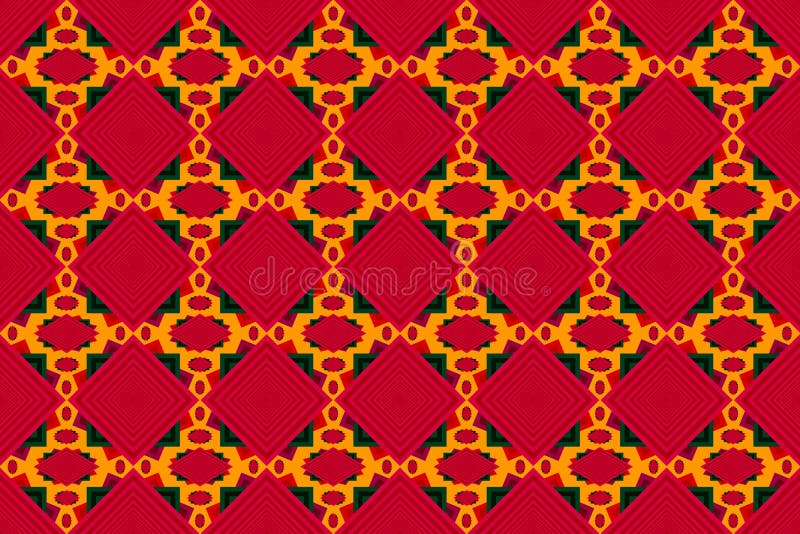 Seamless Fabric Pattern, Retro Style, Red Square Flower Pattern with ...
