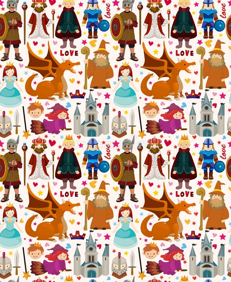 Seamless Fairy Tale Pattern Stock Vector - Illustration of princess ...