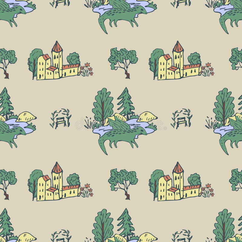 Seamless Fairy Tale Pattern Stock Vector - Illustration of decor ...