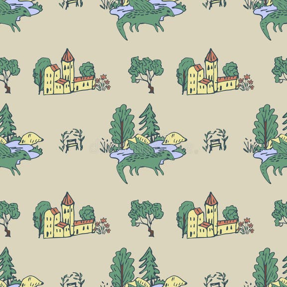 Seamless Fairy Tale Pattern Stock Vector - Illustration of decor ...