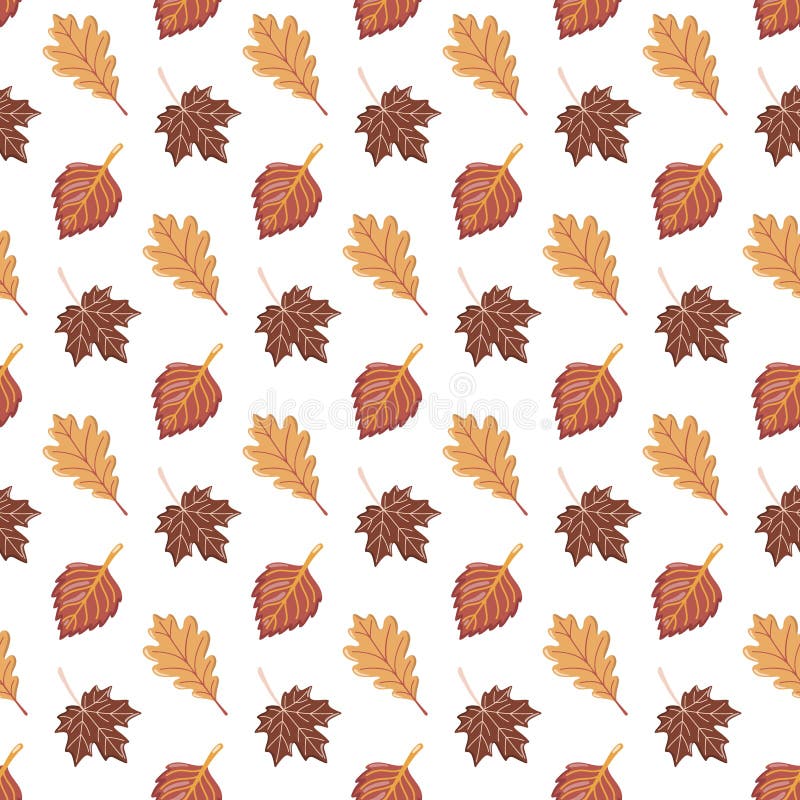 Seamless Fall Pattern with Oak, Maple and Autumn Tree Leaves. Vector Warm Colors Foliage on ...