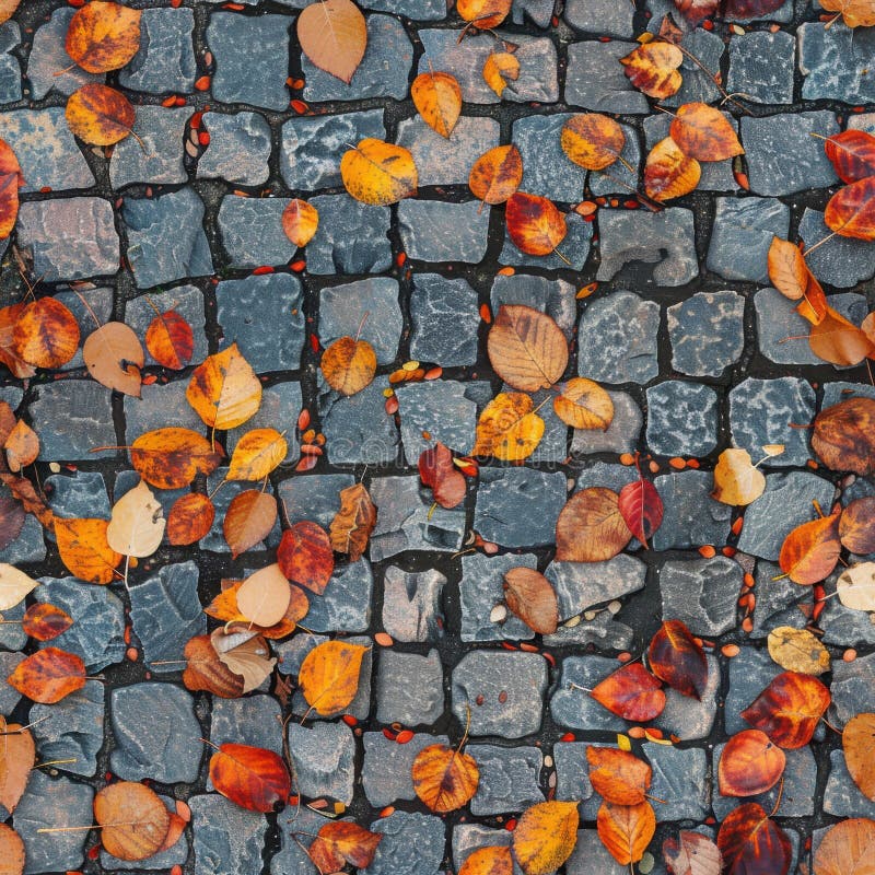 Seamless Fallen Leaves on Cobblestone Texture â€ Autumn Pathway Design ...