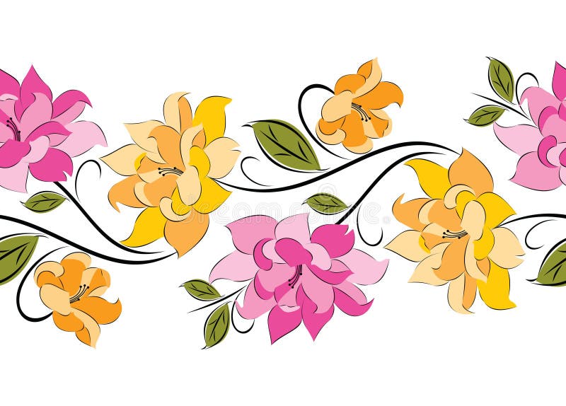 Seamless Fancy Vector Rose Flower Border Stock Vector - Illustration of ...