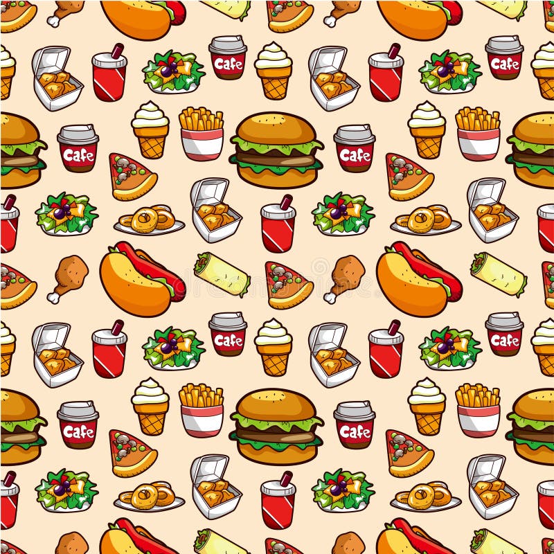 Seamless fast food pattern stock vector. Illustration of cheeseburger ... Seamless fast food pattern stock vector. Illustration of cheeseburger ...
