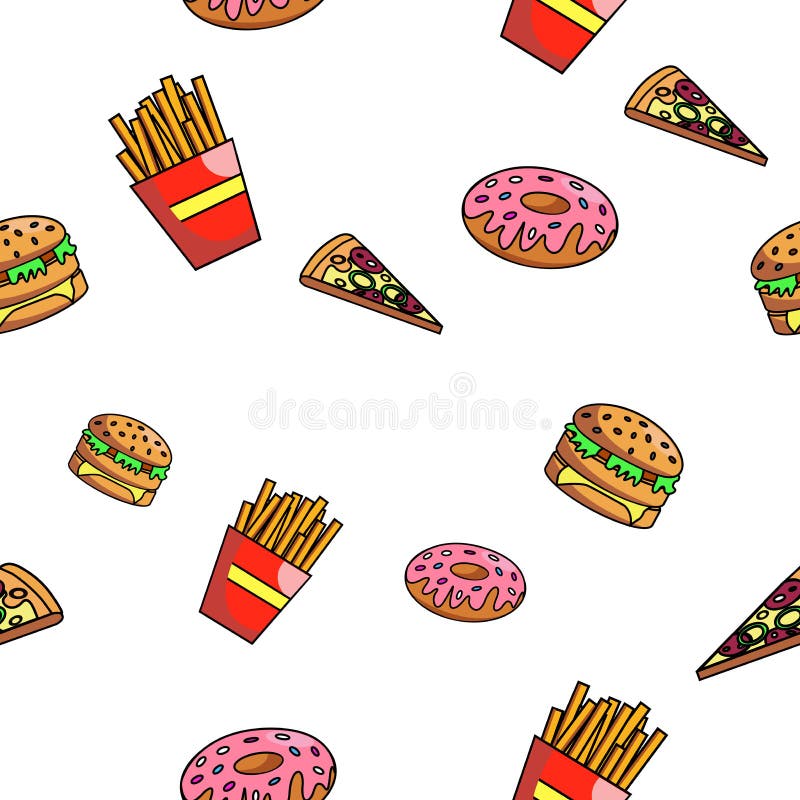 Seamless Fast Food Pattern. Vector Fast Food Pattern. Stock Vector ...