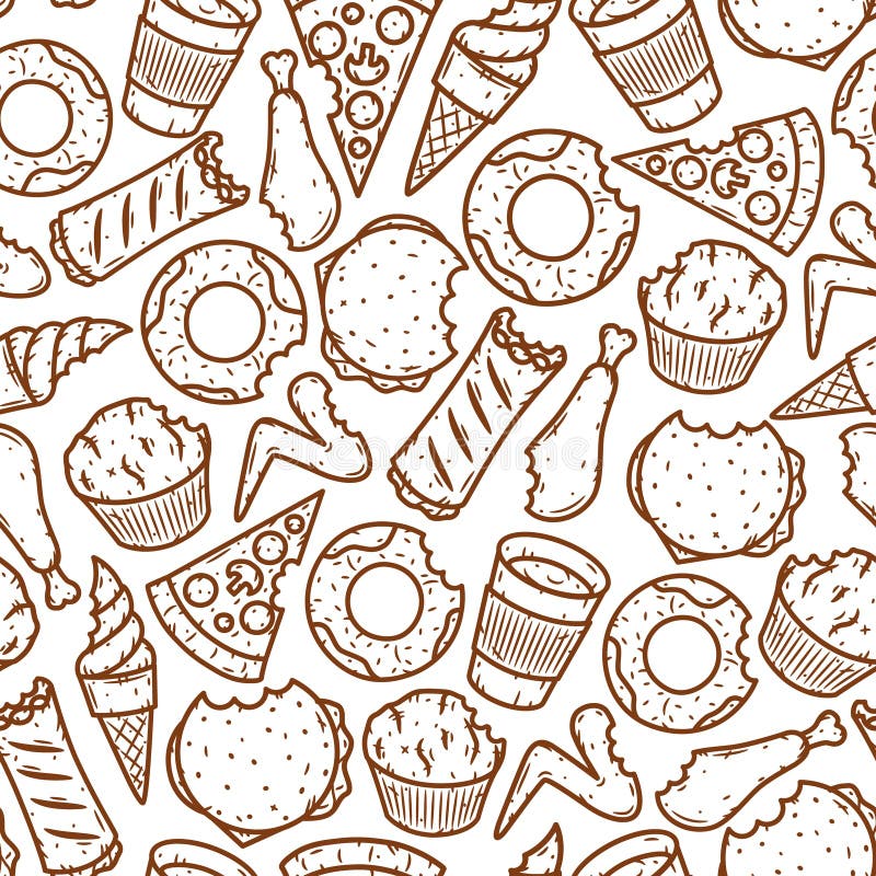 Seamless Fast Food Pattern. Vector Fast Food Pattern. Stock Vector ...