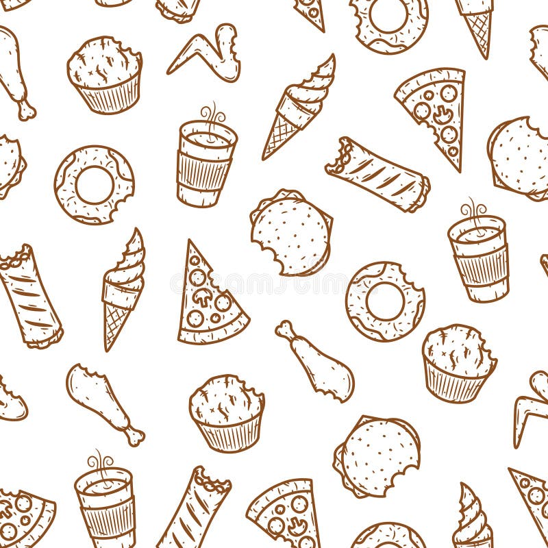 Seamless Fast Food Pattern. Vector Fast Food Pattern. Stock Vector ...