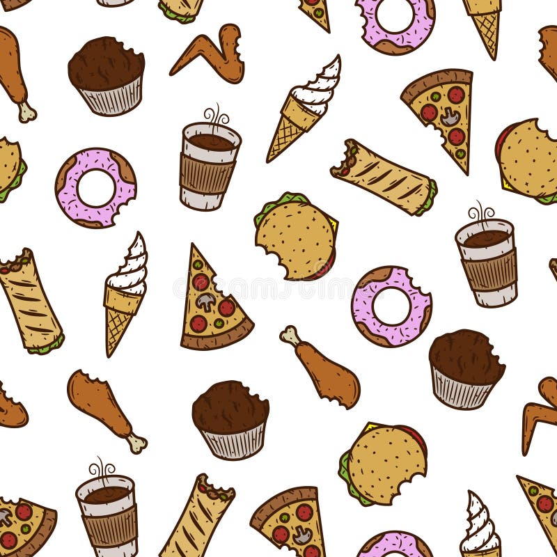Seamless Fast Food Pattern. Vector Fast Food Pattern. Stock Vector ...