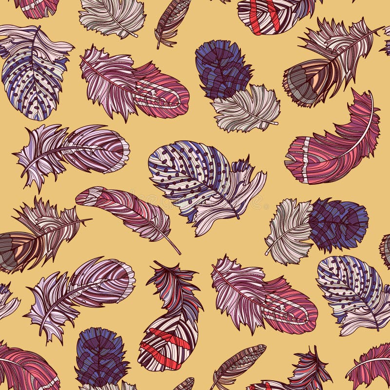 Seamless feather pattern. stock vector. Illustration of natural - 114200350