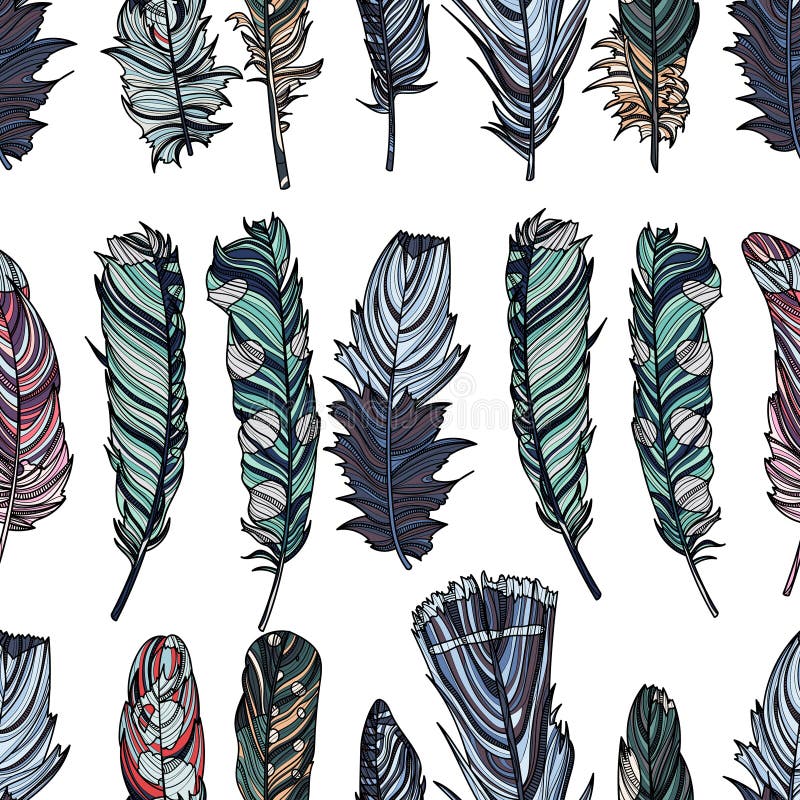 Seamless feather pattern. stock vector. Illustration of boho - 102700920