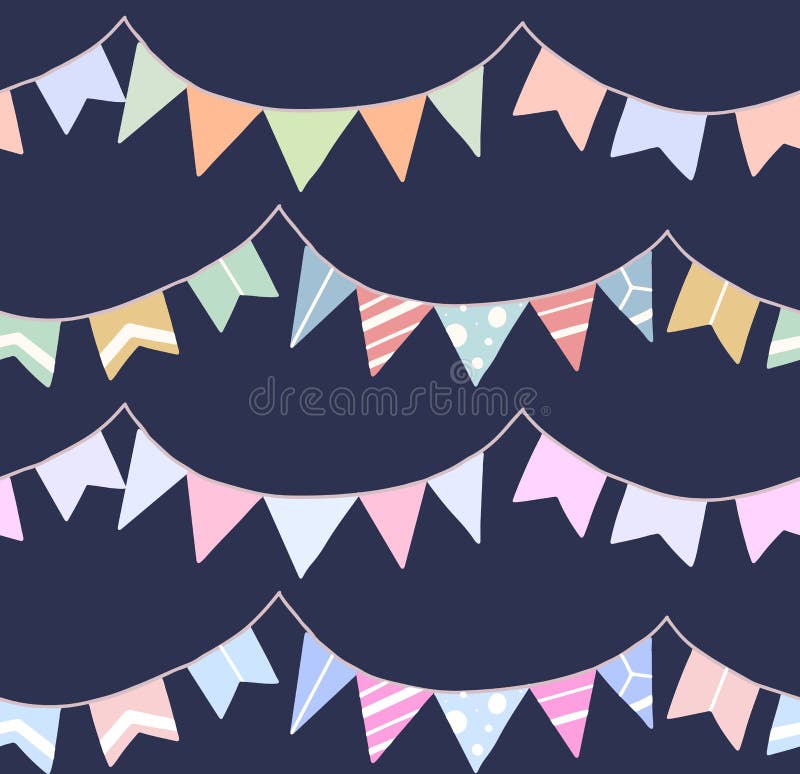 Seamless Festive Pattern with Flat Drawn Flags on Dark Background ...