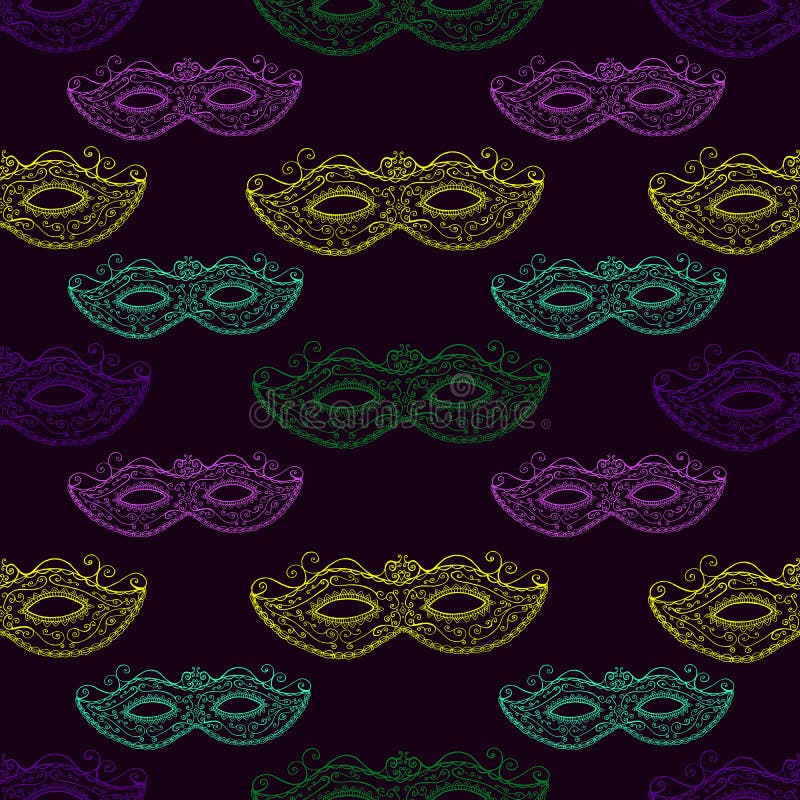 Seamless Festive Pattern with Masks, Doodle Style. Stock Vector ...