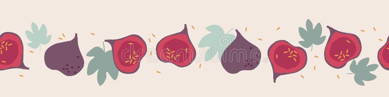 Seamless Figs Border. Horizontal Seamless Pattern. Fruits with Leaf ...