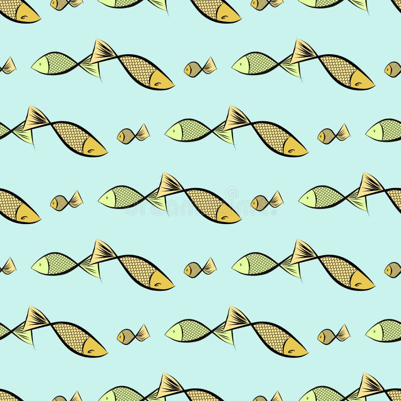 Seamless Fish Illustrations Background Abstract, Hand Drawn. Concept ...