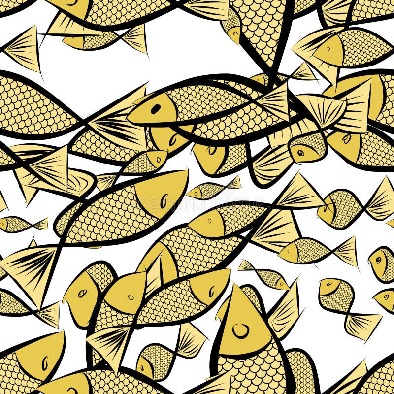 Seamless Fish Illustrations Background Abstract, Hand Drawn. Repeat ...