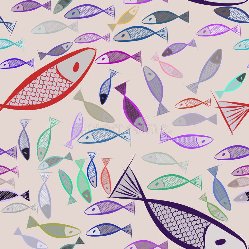 Seamless Fish Illustrations Background Abstract, Hand Drawn. Backdrop ...