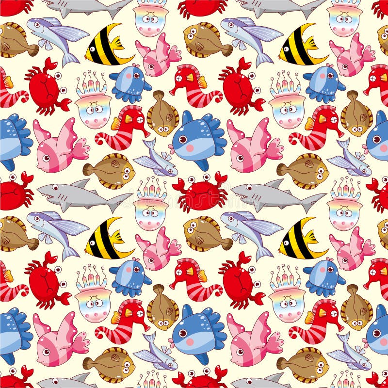 Cartoon Aquatic Fish Animal Seamless Pattern Stock Vector ...