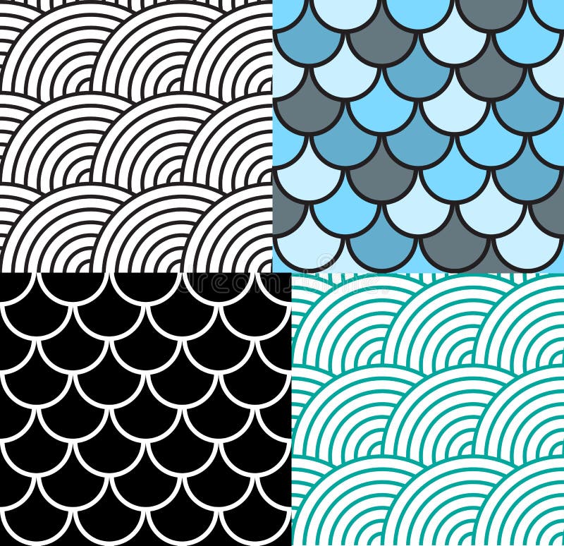 Seamless Fish Scale Pattern Set Vector Stock Vector - Illustration of ...