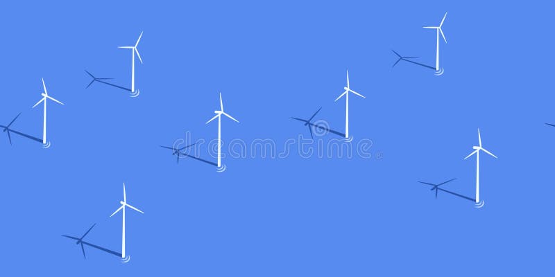 Seamless Flat Abstract Ocean with Wind Turbines Vector Illustration ...