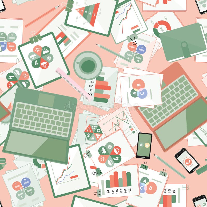 Seamless Flat Business Vector Pattern with Stationery. Stock Vector ...