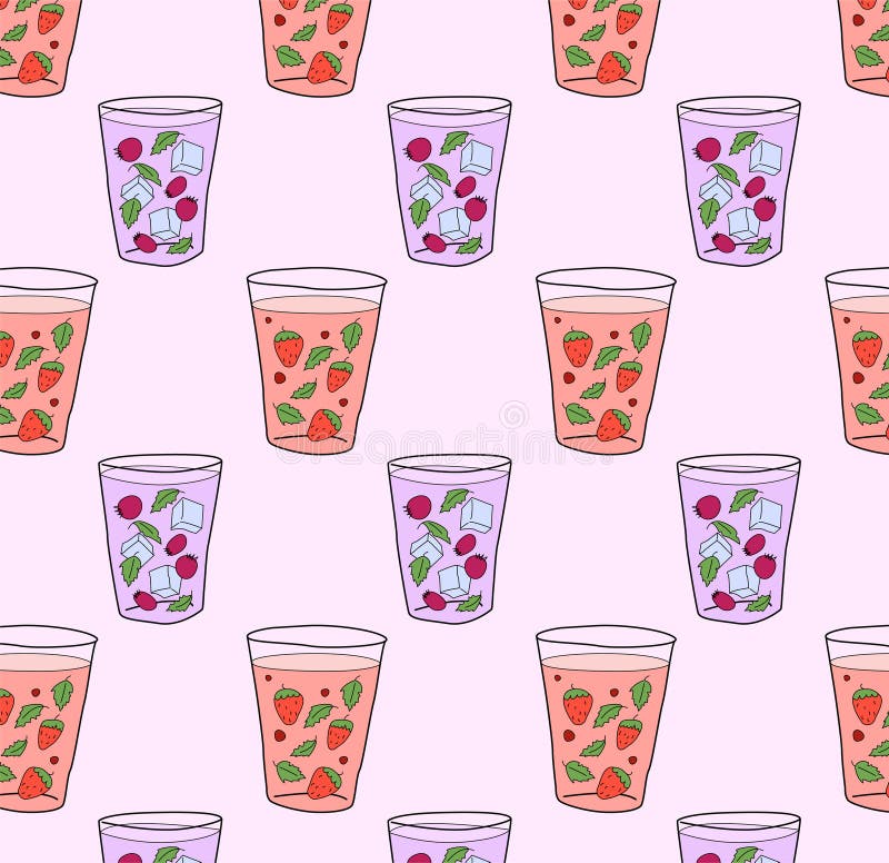 Seamless Flat Vector Illustration of Fruit and Berry Cocktails with ...